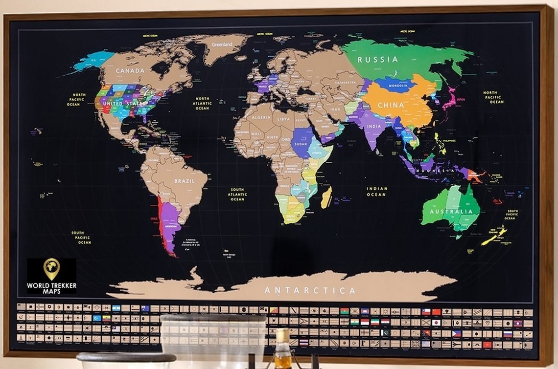 World Trekker Scratch off Map Poster Track Your Travel States Detailed ...
