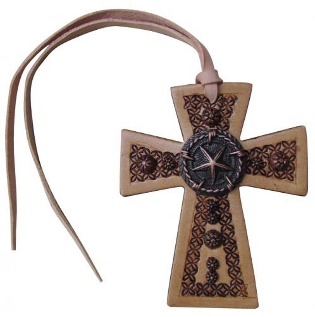 Western Saddle Cross ~ Leather With Star Concho~ and Ties for Saddle or ...