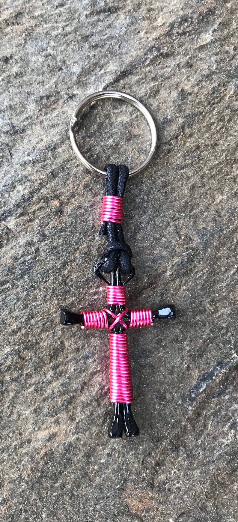 Keychains—nails Painted BLACK--- CROSS Made of 4 Horseshoe Nails-great ...