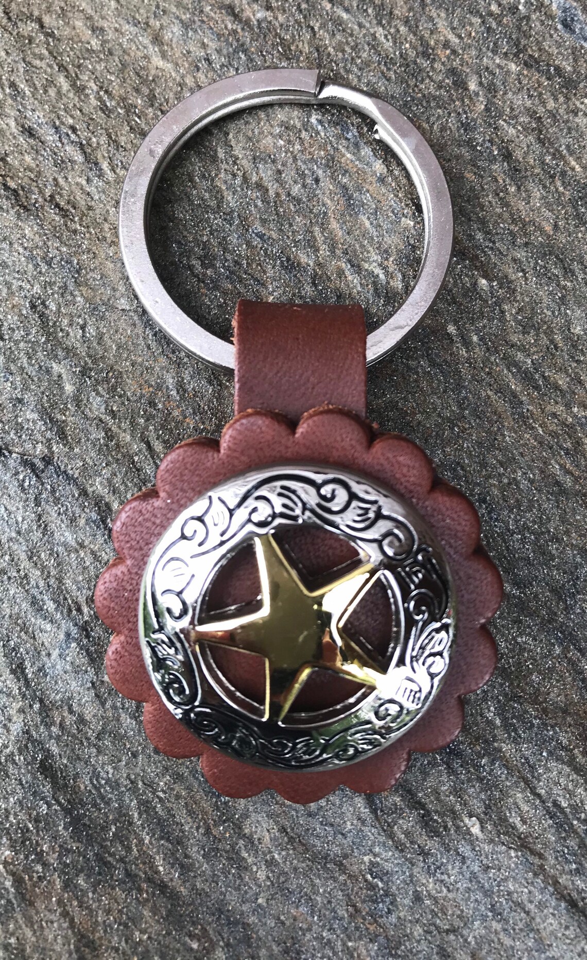 LEATHER CONCHO WESTERN Key Ring Dark Brown - Etsy