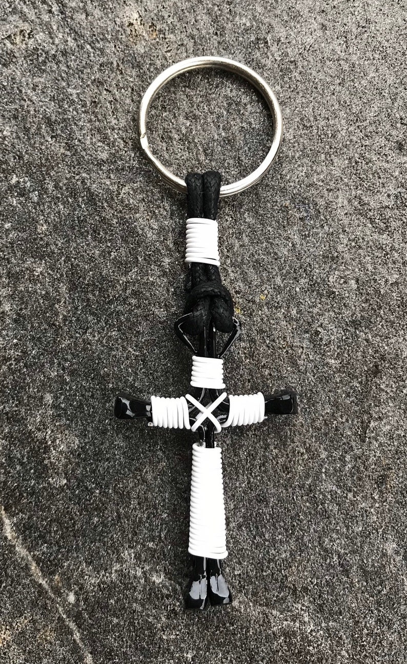 Keychains—nails Painted BLACK--- CROSS Made of 4 Horseshoe Nails-great ...