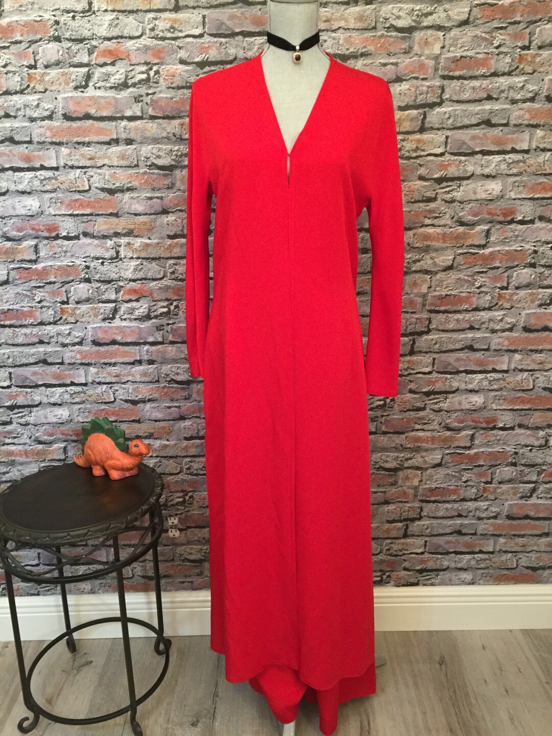 Vintage GENNY Red Bell Bottom Pant Suit With Floor Length Coat Made in ...
