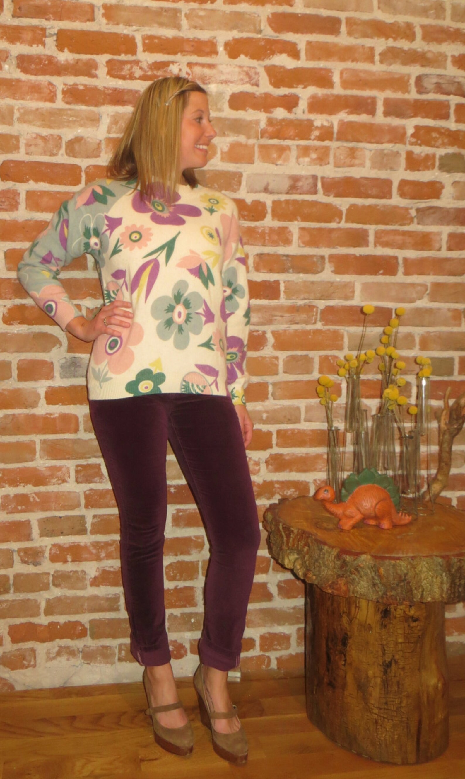 Vintage Women's Wool/rabbit Hair Sweater With Bold Flower Pattern, Made ...