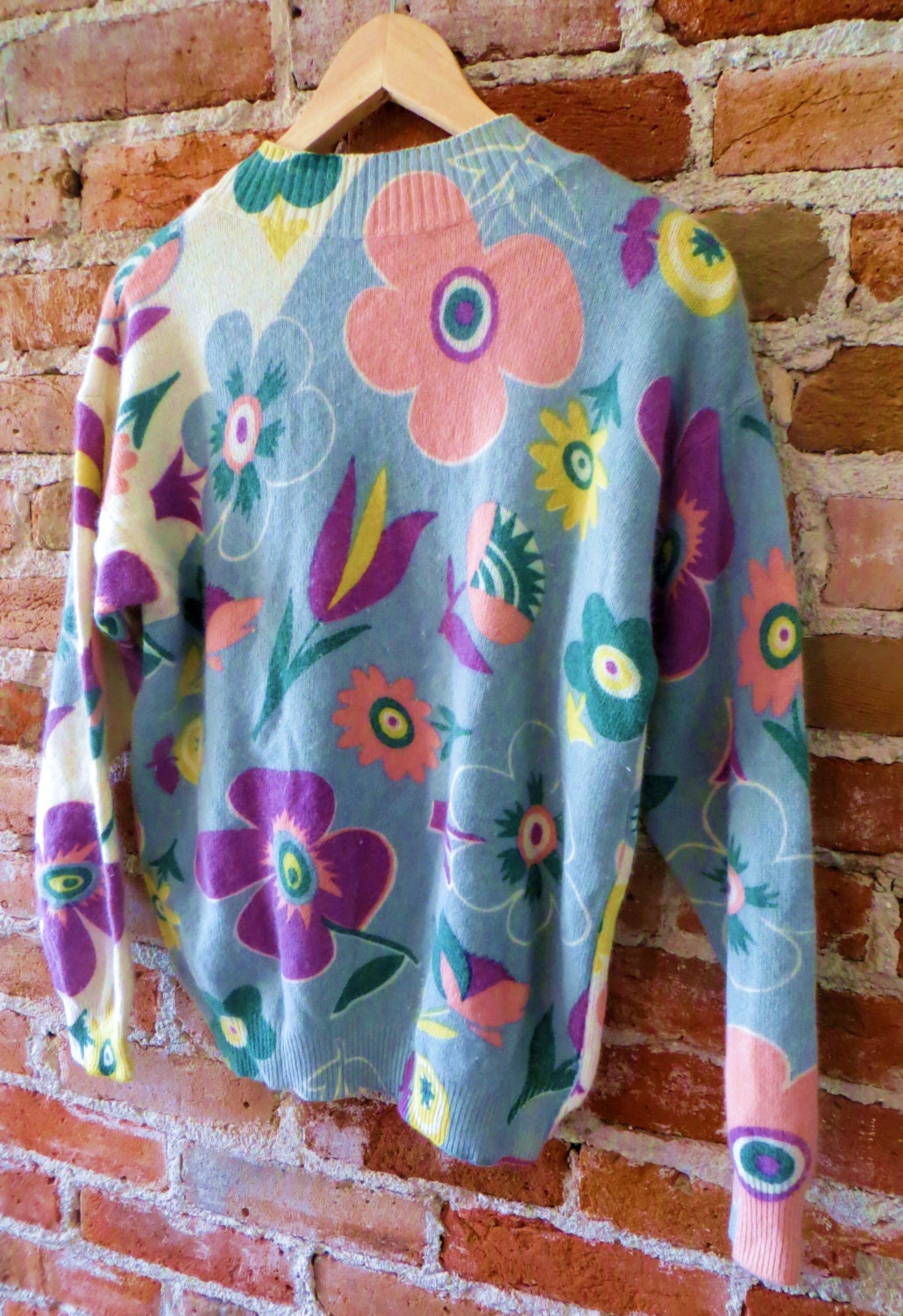 Vintage Women's Wool/rabbit Hair Sweater With Bold Flower - Etsy