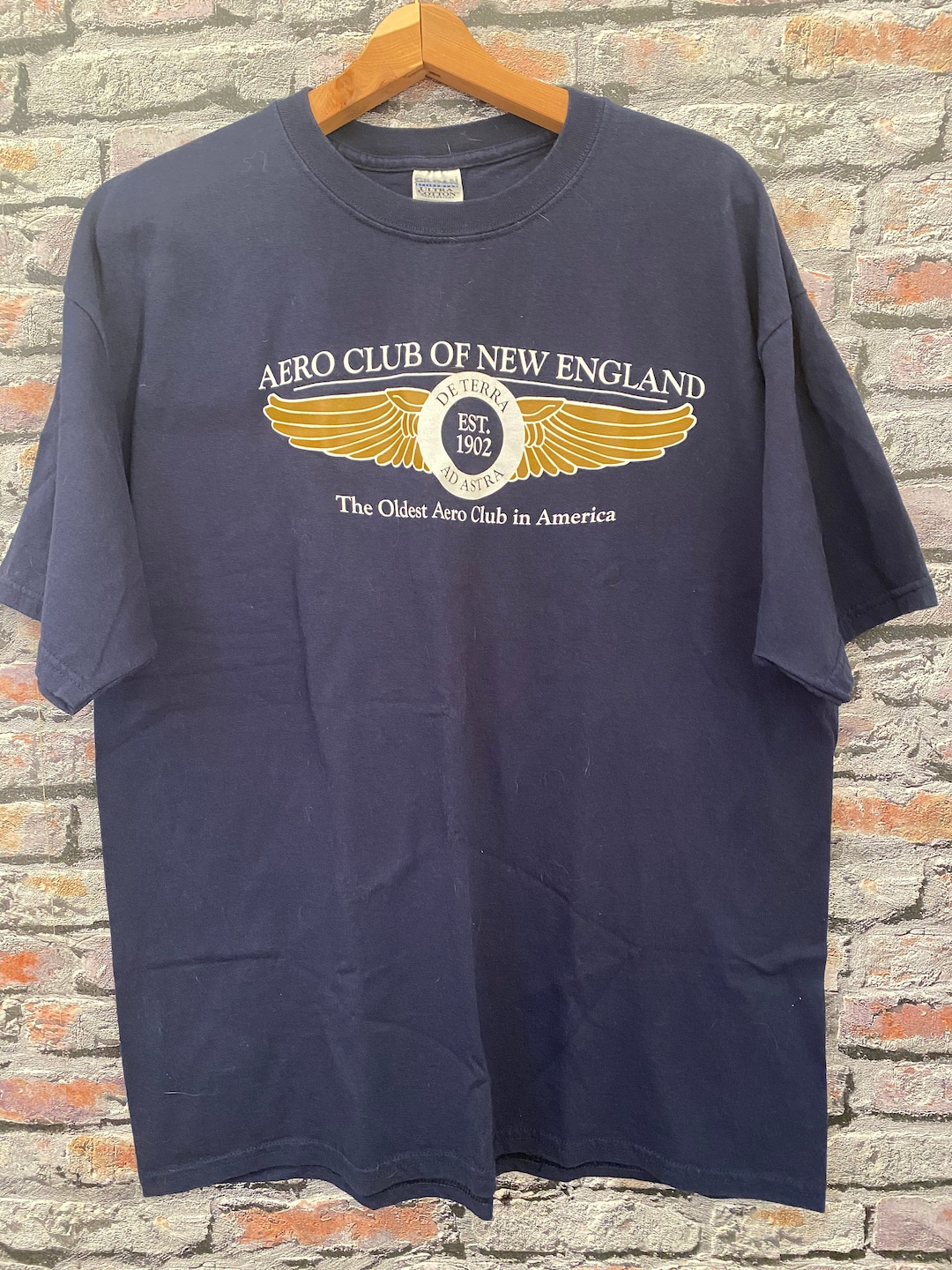 Vintage Mens Aero Club of New England De Terra Ad Astra Tee Shirt Size ...