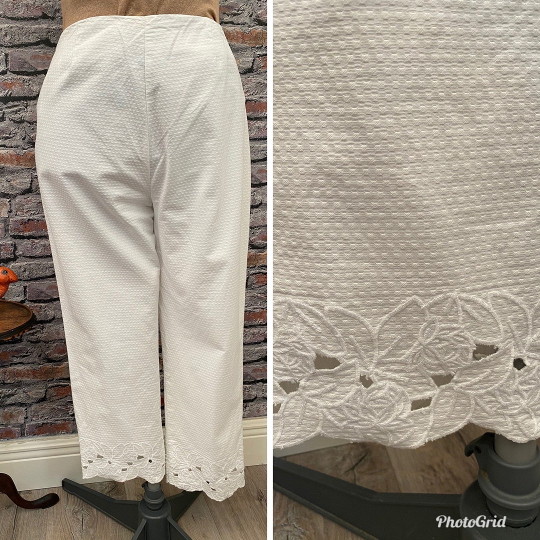 Vintage White Cotton Pique Capri Pants Cut Out Embroidery Size 8 - Etsy