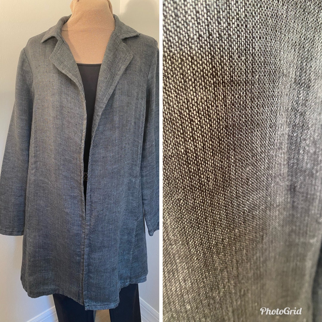 Vintage Eileen Fisher Charcoal Grey Linen Duster Coat Size Small/medium ...