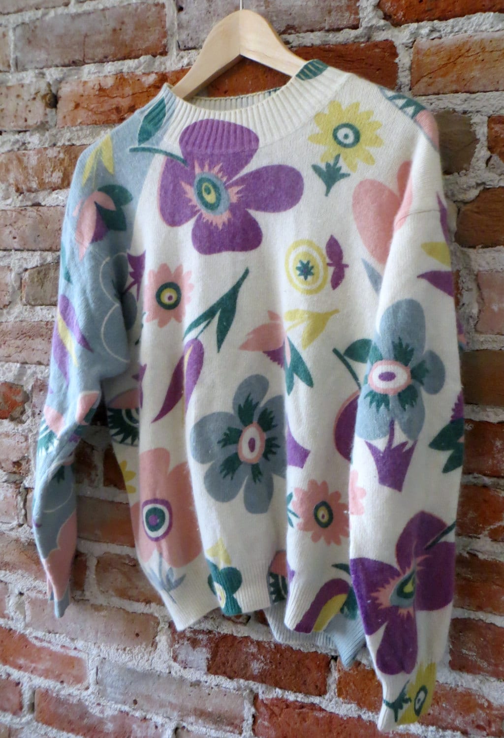 Vintage Women's Wool/rabbit Hair Sweater With Bold Flower - Etsy