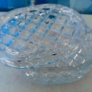 Lead Crystal Glass Trinket Box Crystal Oval Jewelery Box-vtg Crystal ...
