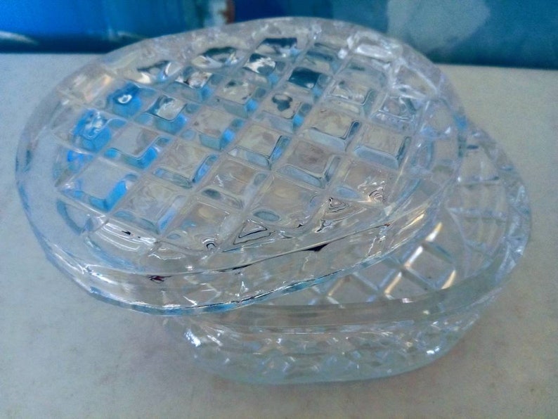 Lead Crystal Glass Trinket Box Crystal Oval Jewelery Box-vtg | Etsy