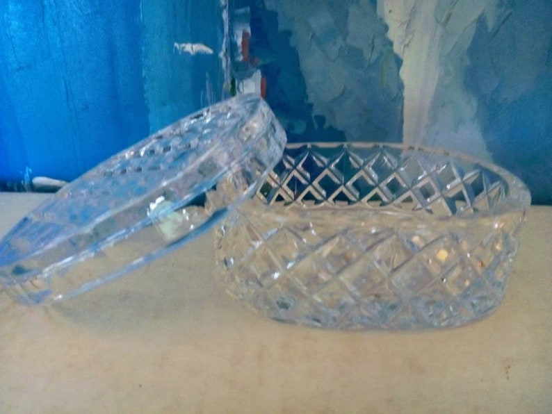Lead Crystal Glass Trinket Box Crystal Oval Jewelery Box-vtg | Etsy