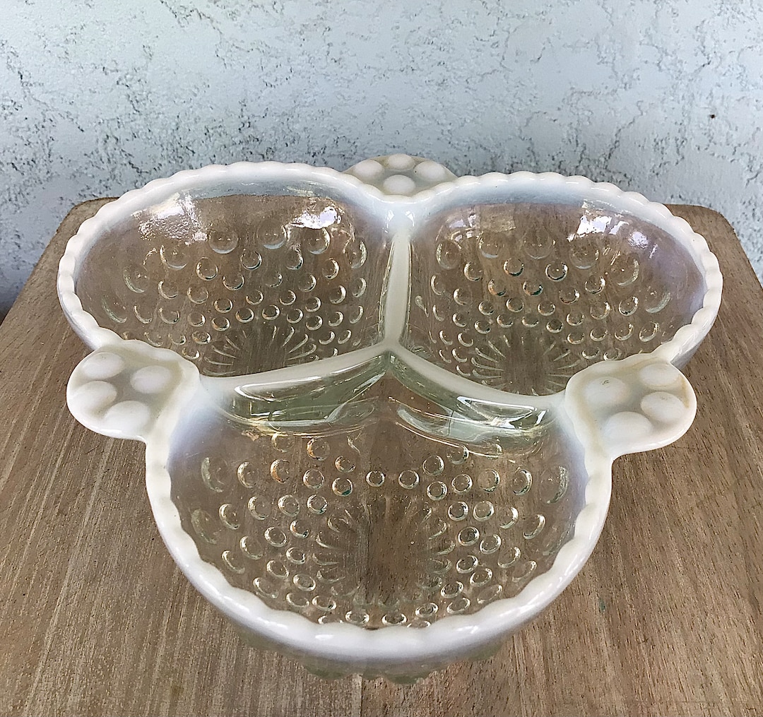 Moonstone Three Section Divided Dish by Anchor Hocking -1940s Mint or ...