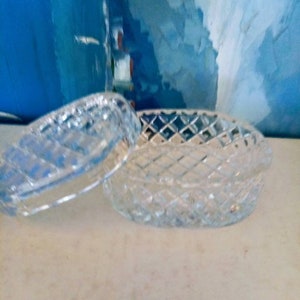 Lead Crystal Glass Trinket Box Crystal Oval Jewelery Box-vtg Crystal ...
