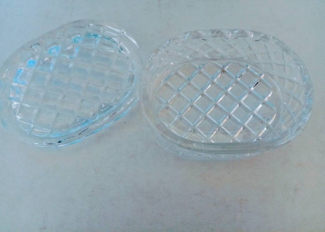 Lead Crystal glass trinket Box Crystal oval jewelery box-vtg | Etsy