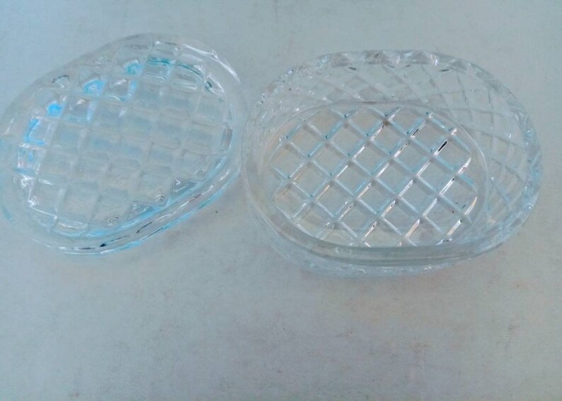Lead Crystal Glass Trinket Box Crystal Oval Jewelery Box-vtg | Etsy