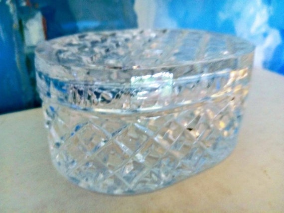 Lead Crystal Glass Trinket Box Crystal Oval Jewelery Box-vtg | Etsy