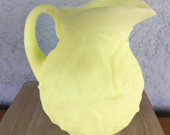 Fenton Water Pitcher - Water Lily Pattern - Custard Satin Glass - Light ...
