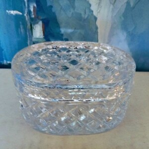 Lead Crystal Glass Trinket Box Crystal Oval Jewelery Box-vtg Crystal ...