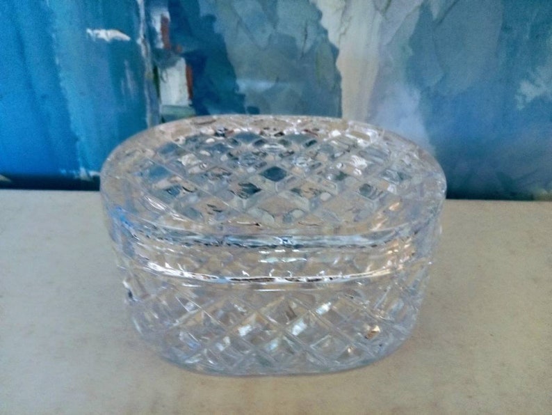Lead Crystal Glass Trinket Box Crystal Oval Jewelery Box-vtg | Etsy