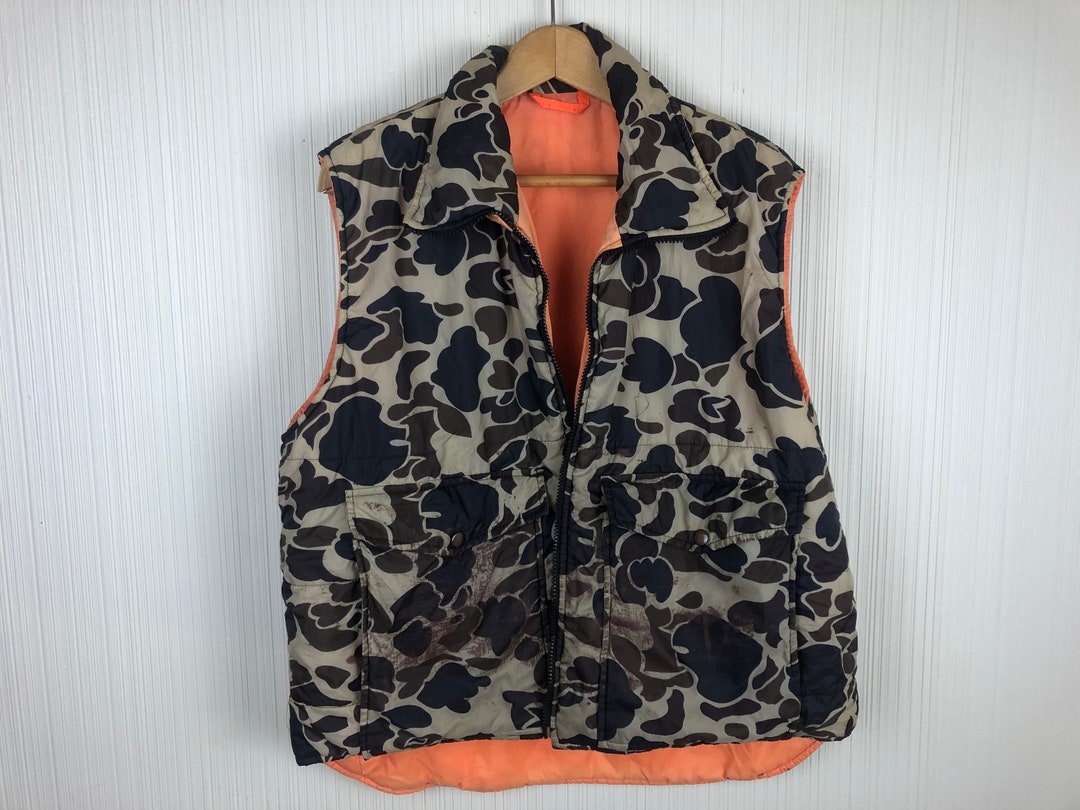 Unisex M. Vintage Reversible Puffy Hunting Vest Camo/orange - Etsy
