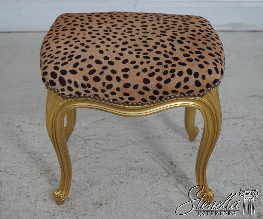 61417EC: French Gold Finish Leopard Print Upholstered Stool - Etsy
