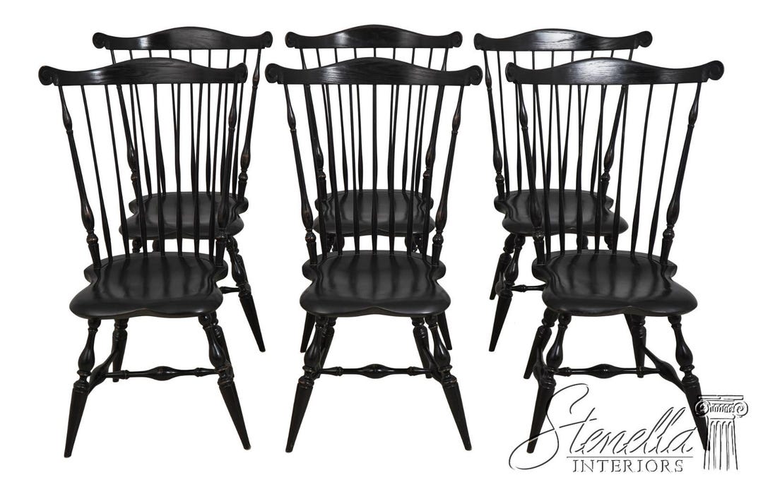 L67155: Set of Windsor Style Fan Back Black Painted Dining Room Chairs ...