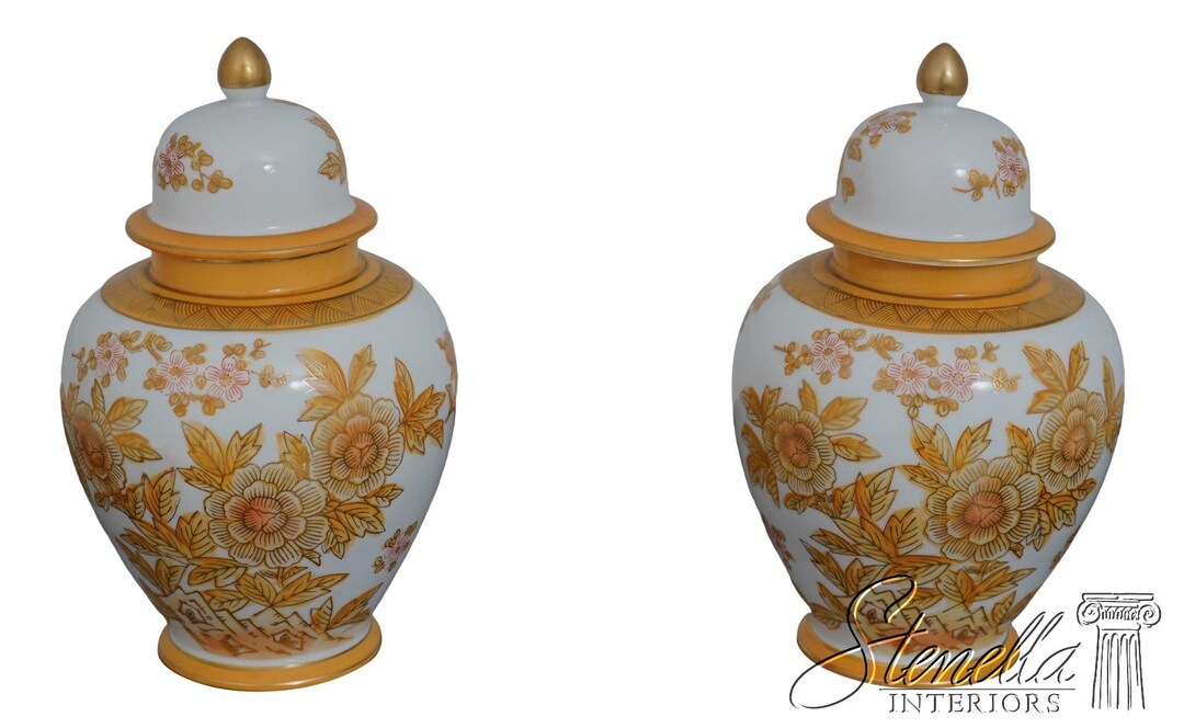 F64966EC: Pair Yellow Chinoiserie Decorated Lidded Ginger Jars - Etsy