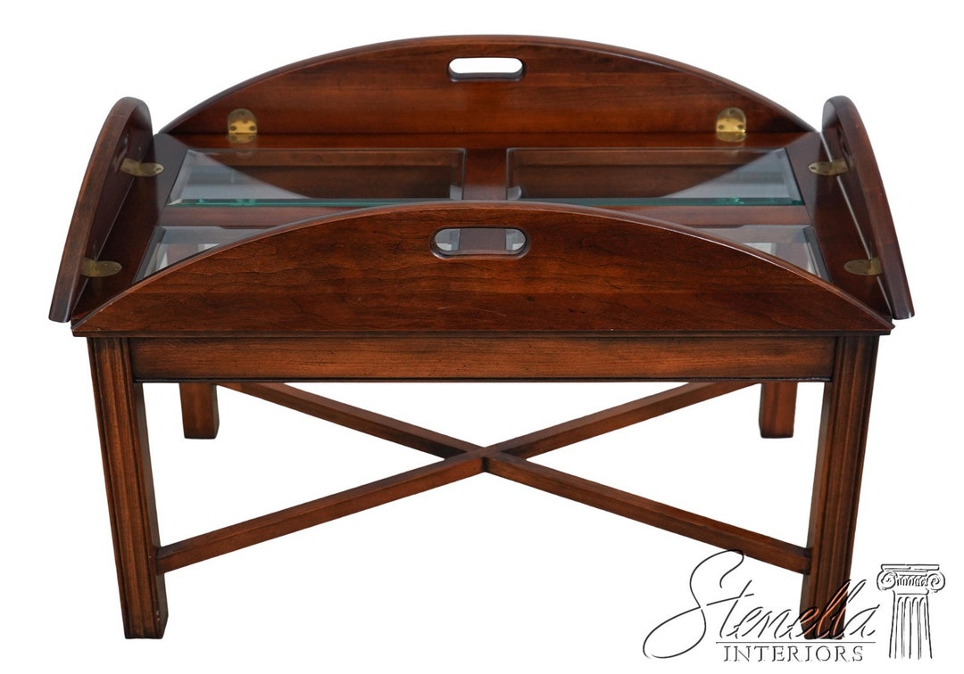60881EC: Cherry Chippendale Butler Coffee Table W. Glass Top - Etsy