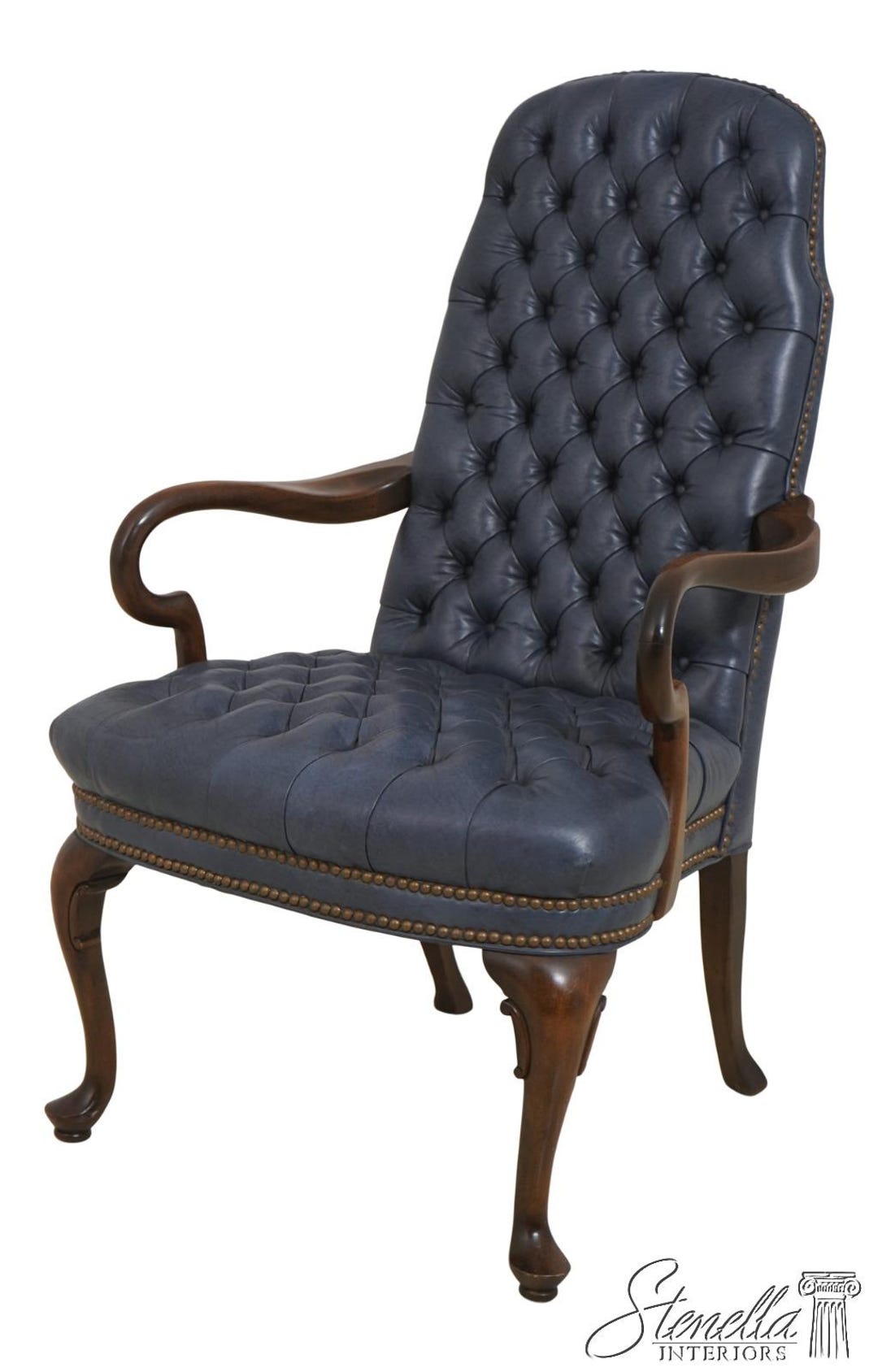 L68847: ETHAN ALLEN Blue Tufted Queen Anne Armchair - Etsy