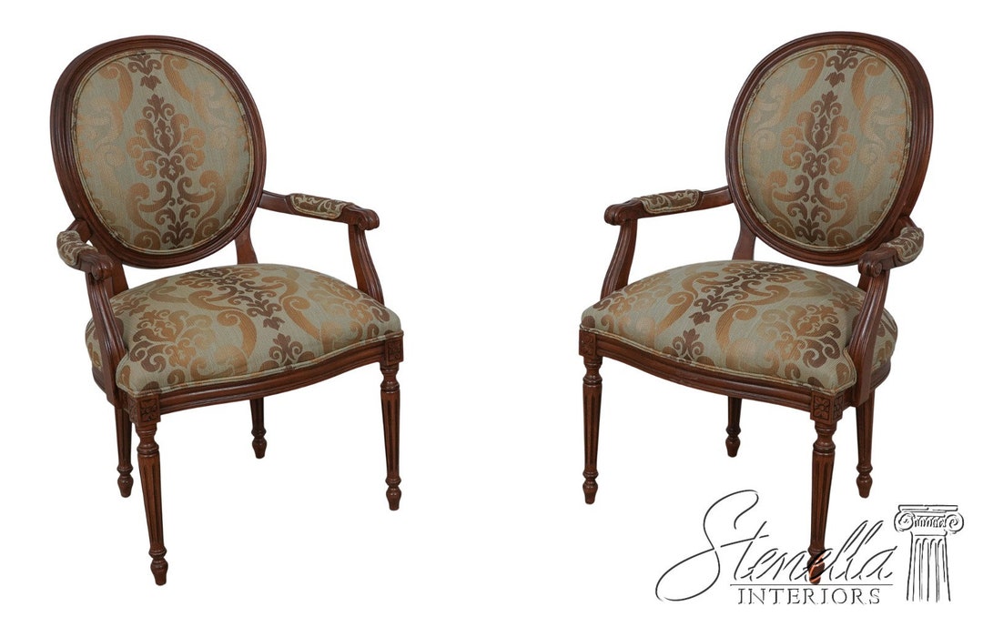 60095EC: Pair ETHAN ALLEN French Medallion Back Armchairs - Etsy