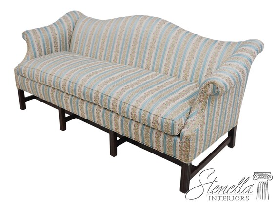 63830EC Quality Striped Upholstered Camelback Chippendale Sofa Etsy
