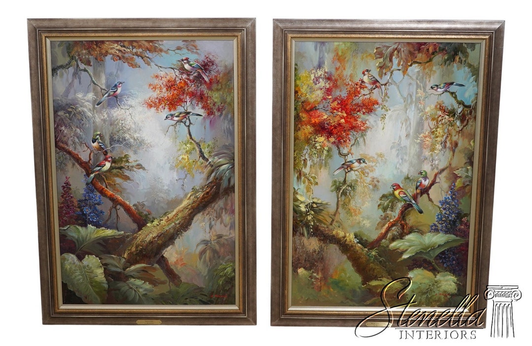 62300EC/01EC: Pair A.RICHARD Bird in Trees Oil Painting on - Etsy