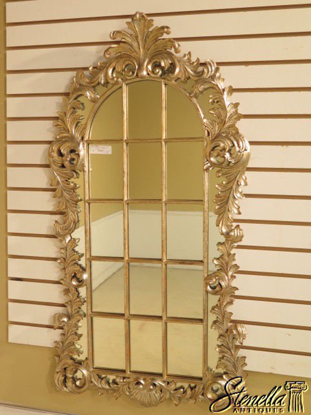 39406: Fancy Venetian Style Silver Decorator Wall Mirror W. Plume Top ...