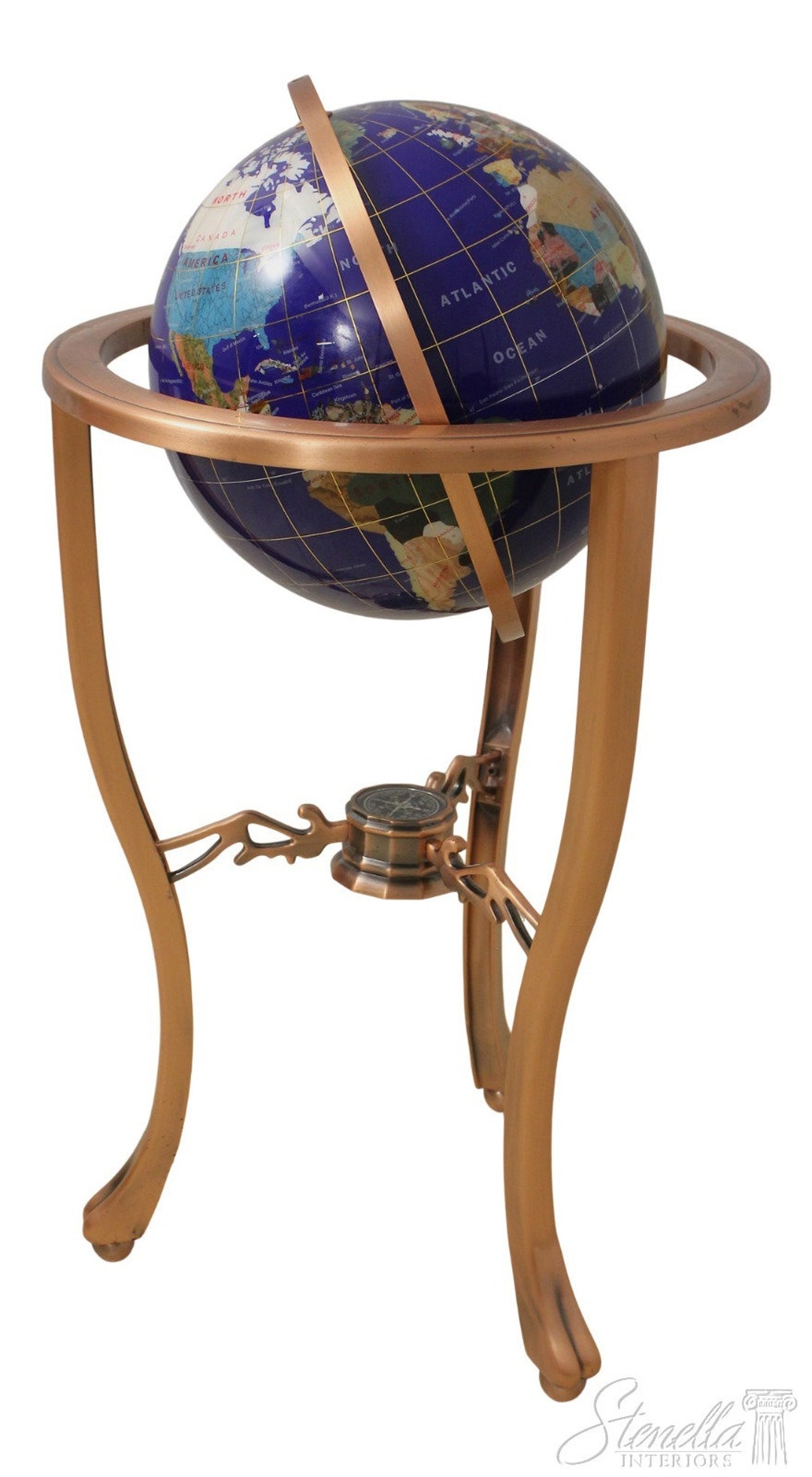 56979EC: Glass & Stone World Globe on Copper Stand - Etsy