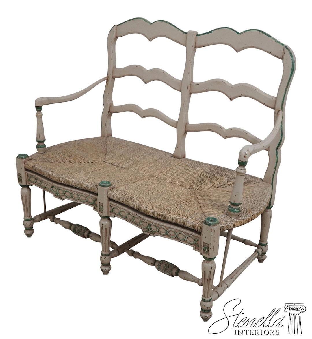 63643EC: Country French Paint Decorated Rush Seat Settee - Etsy