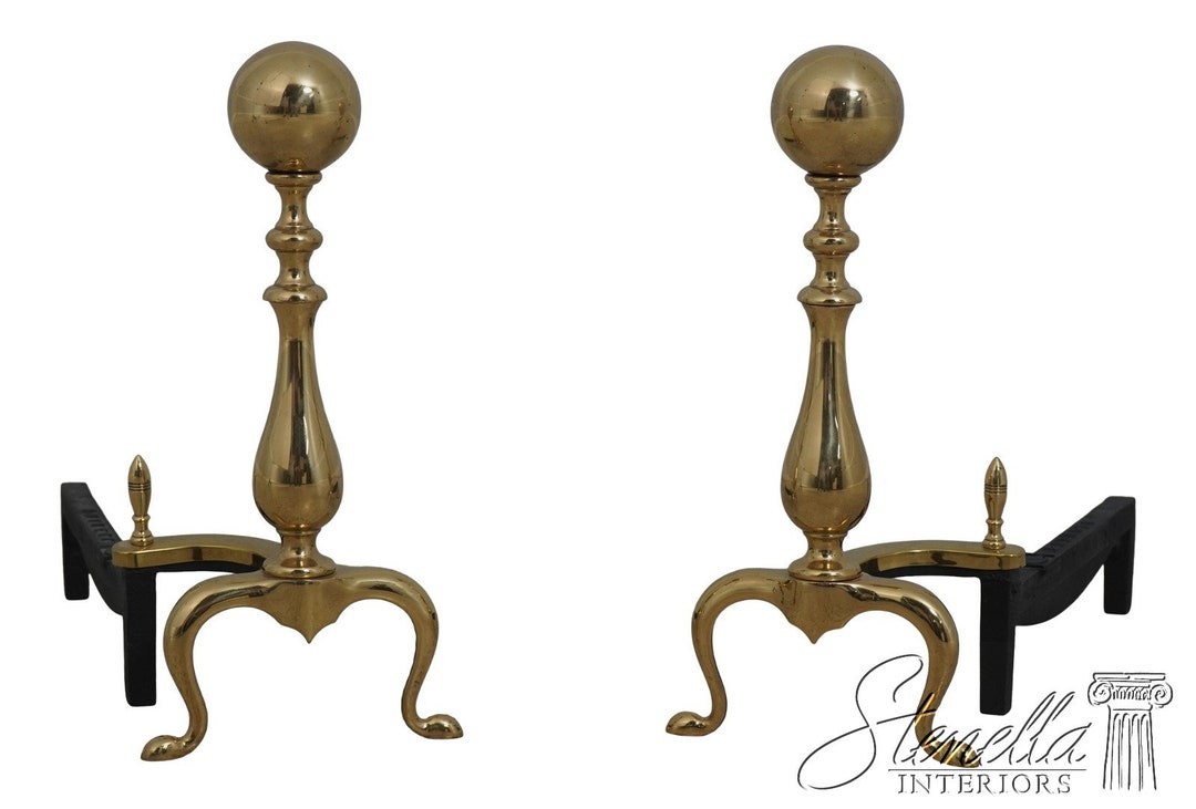 F64475EC: Pair BENNETT Brass Cannonball Fireplace Andirons - Etsy