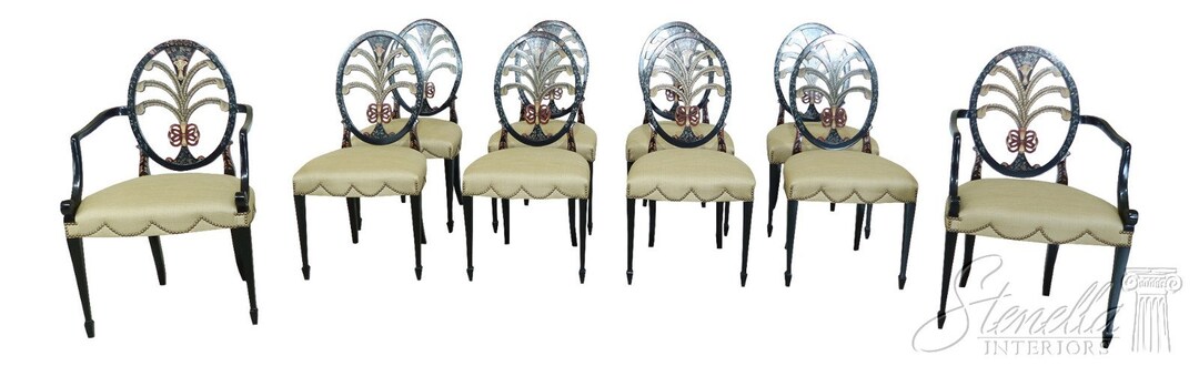 L47324EC: Set of 10 Hepplewhite Paint Decorated Dining Room Chairs - Etsy