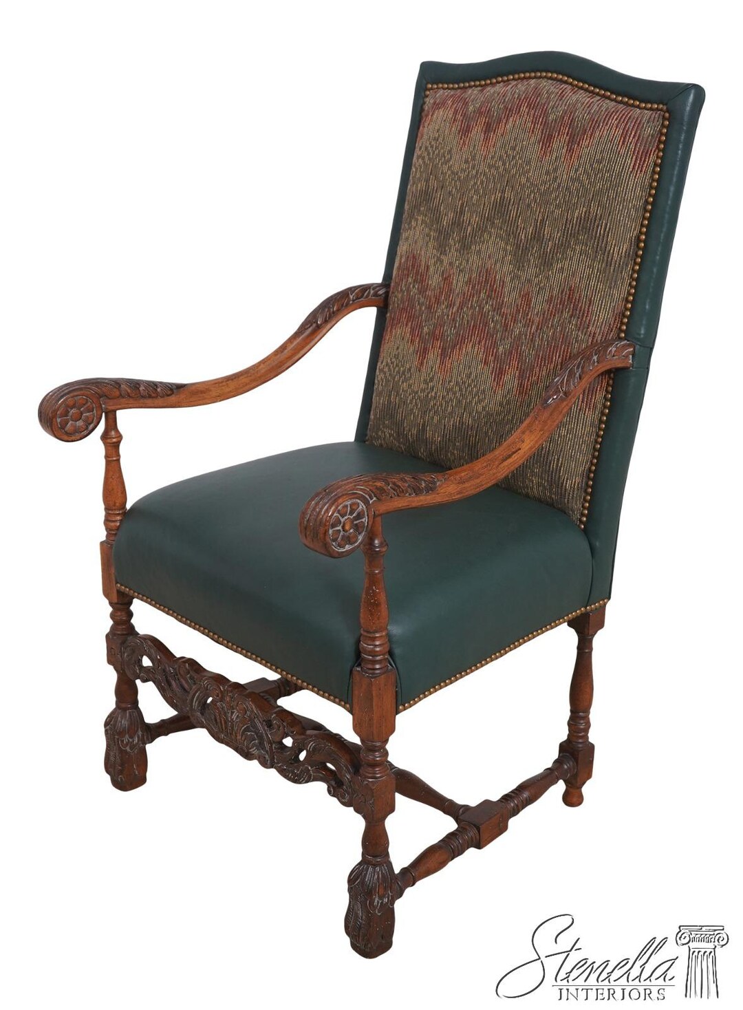 65157EC: WOODMARK Green Leather French Louis XIV Style Throne Chair - Etsy