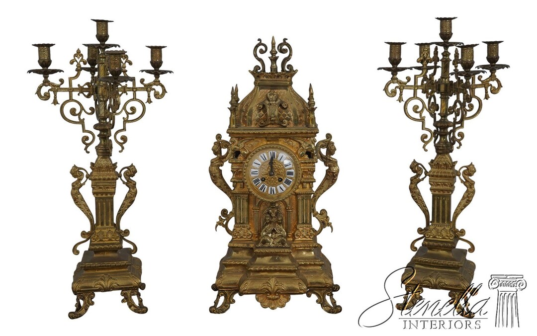 F64930EC: Vintage 3 Piece French Style Clock Set W. Candelabras - Etsy