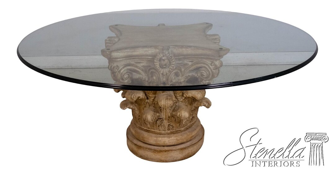 69656: Round Glass Top Column Base Dining Room Table - Etsy