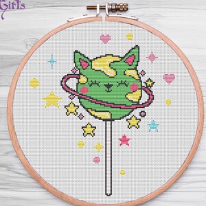 Lolly Pop Cat Cross Stitch Pattern, PDF Cross Stitch Pattern, Nursery ...