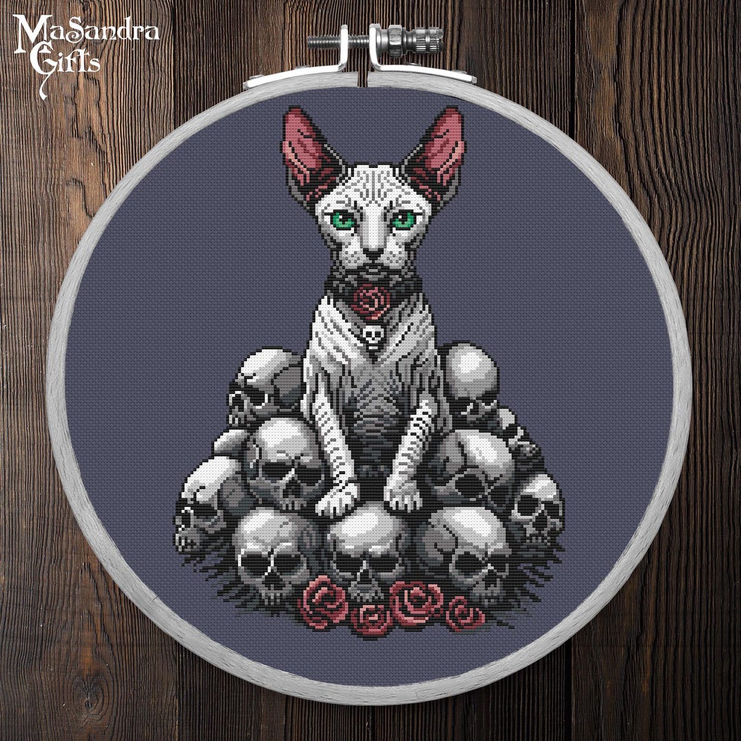 Gothic Sphynx Cat Cross Stitch Pattern: Occult Vampire Design (PDF ...