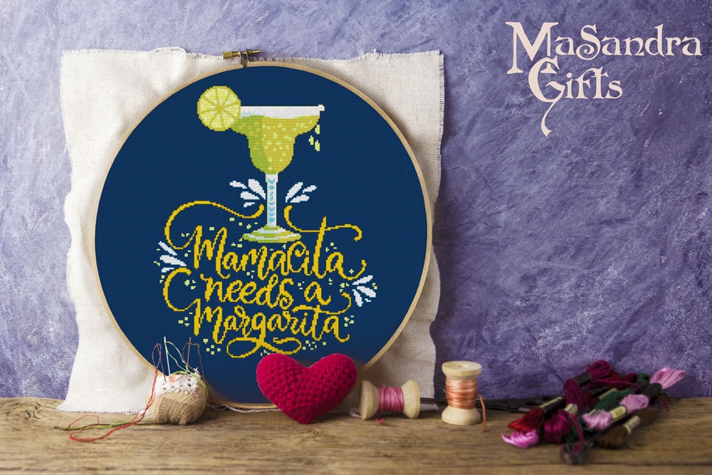 Mamacita Needs Margarita Stitch Pattern Quote Cross Stitch | Etsy