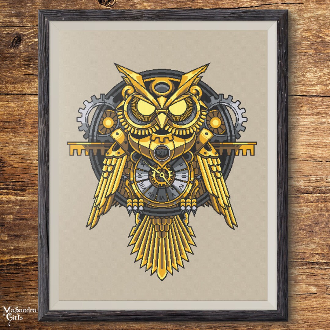 Steampunk Owl Cross Stitch Pattern, Steampunk Cross Stitch - Etsy
