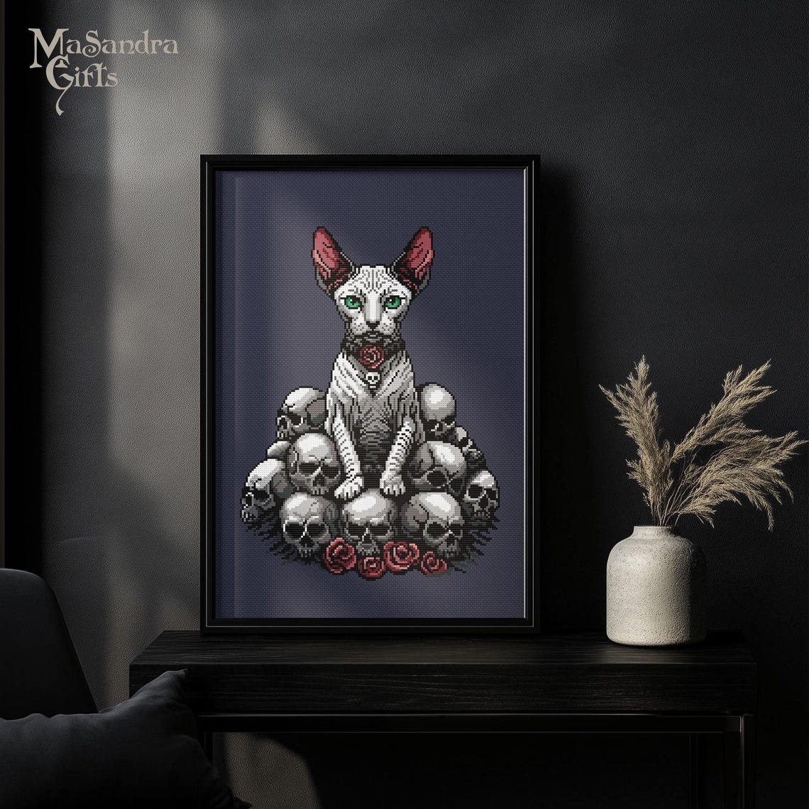 Gothic Sphynx Cat Cross Stitch Pattern: Occult Vampire Design (PDF ...