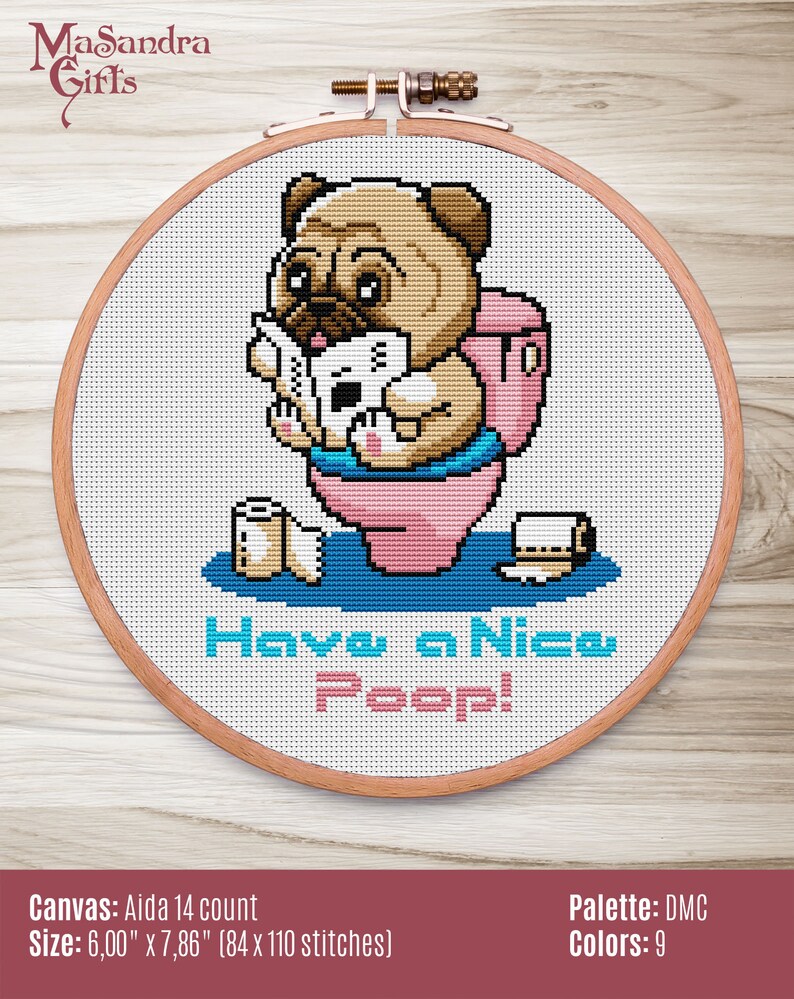 Have A Nice Poop Cross Stitch Pattern, Pug Dog Cross Stitch Pattern - Etsy