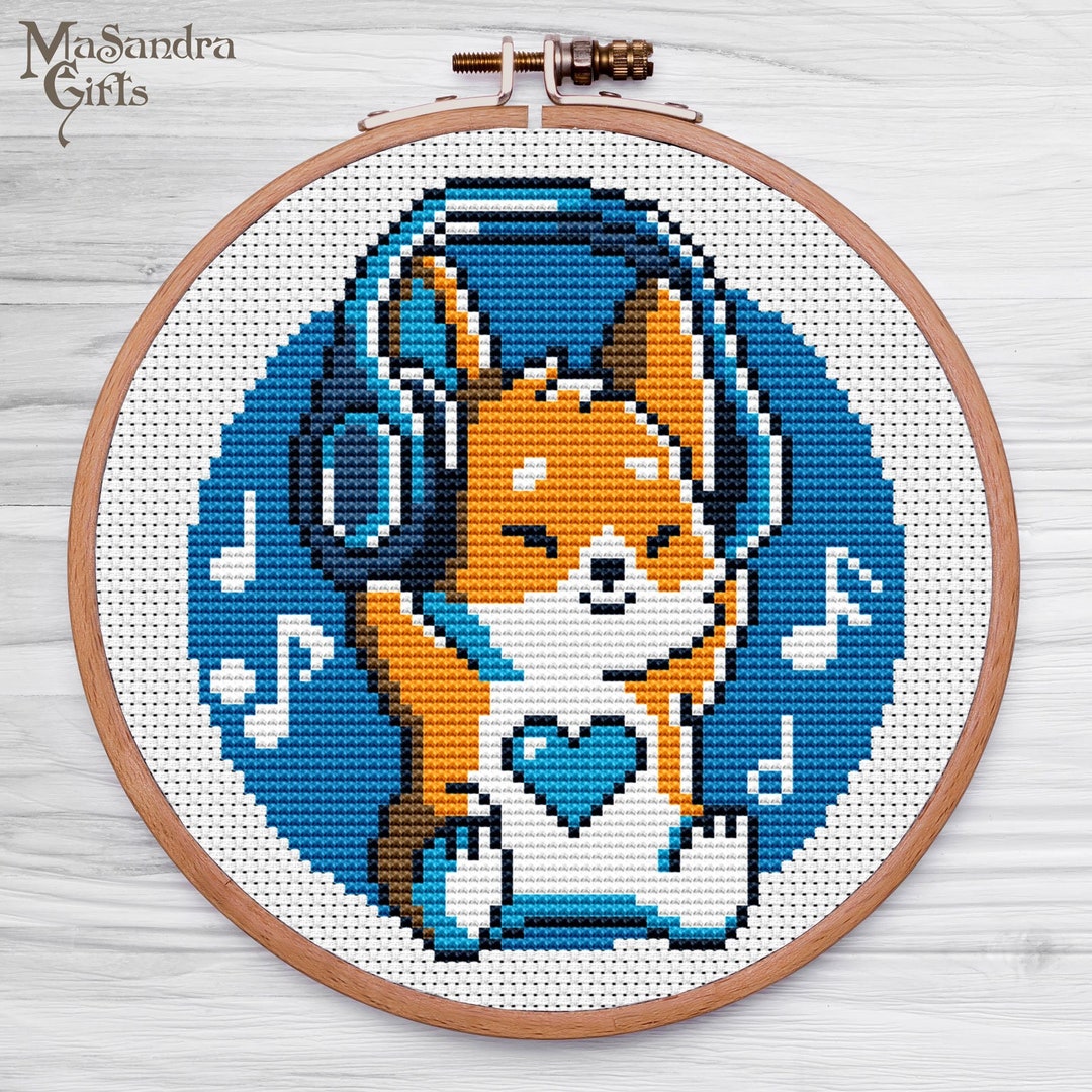 Fox in the Headphones Cross Stitch Pattern, Music Embroidery - Etsy