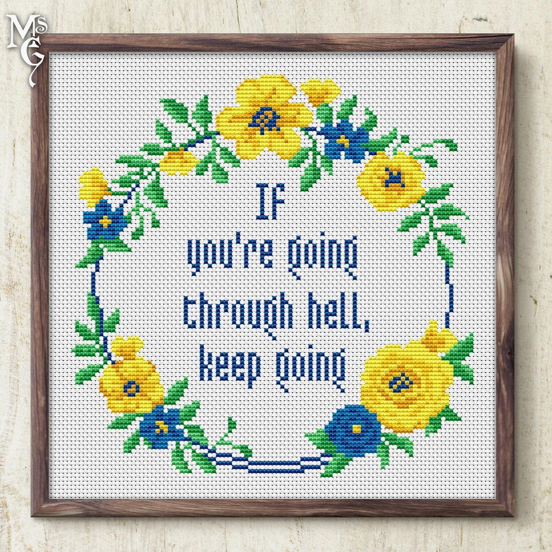 Motivation Quote Cross Stitch Pattern: Floral Frame (PDF Pattern) - Etsy