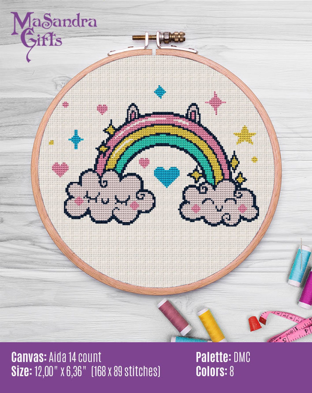 PDF Rainbow Cross Stitch Pattern, Nursery Cross Stitch Pattern, PDF ...