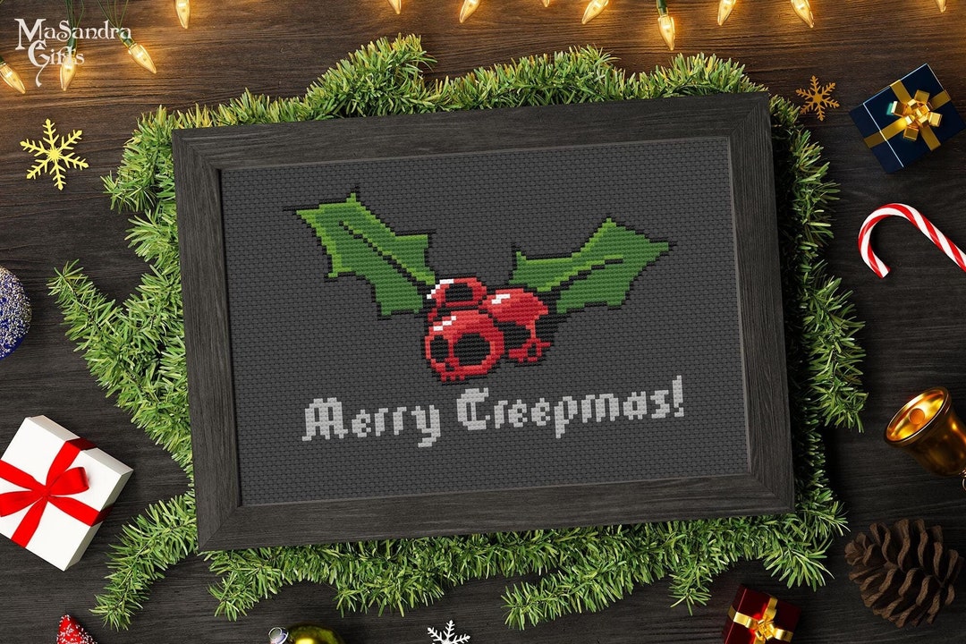 Merry Creepmas Cross Stitch Pattern, Christmas Mistletoe, Skulls ...